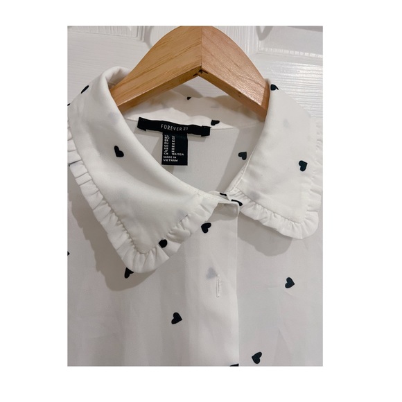 Forever 21 | Tops | Forever 2 Womens White Blouse Sheer Heart Pattern M | Poshmark